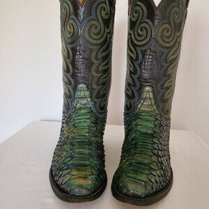Tony Lama | Shoes | Tony Lama 9 2 Painted Blue Green Black Western ...